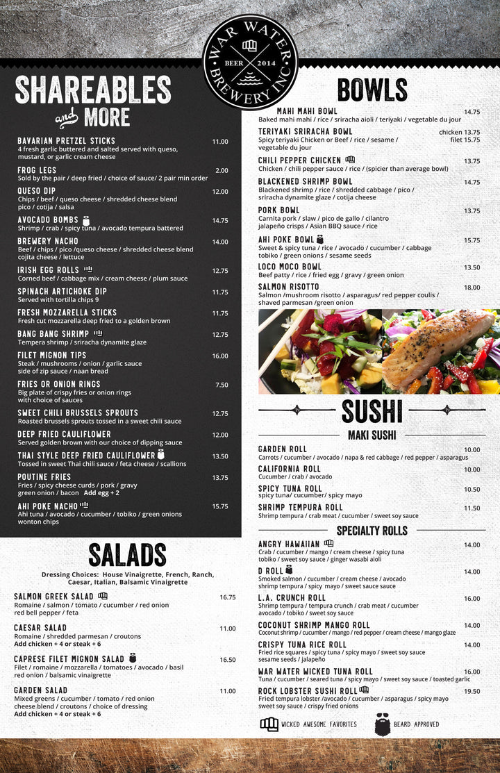 Menu – War Water Brewery Inc.